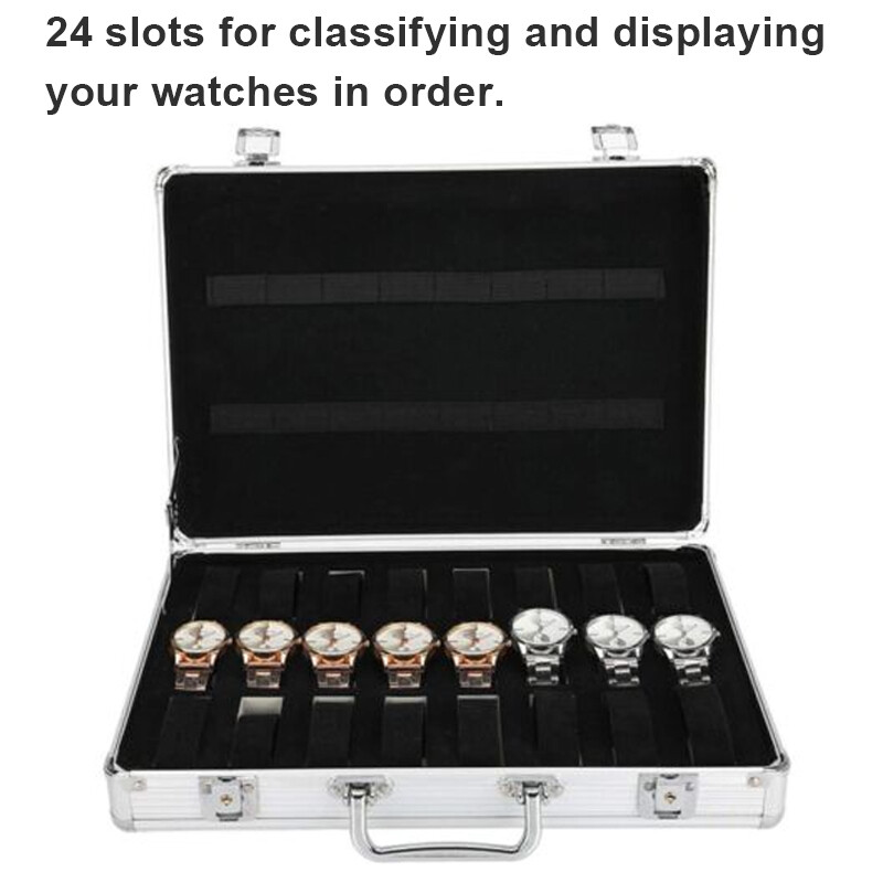 Aluminum Watch Case 24 Grids Briefcase Storage Box Watches Collectors ...
