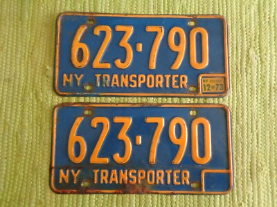 1966 - 1972 w/73 Reg New York TRANSPORTER License Plate Pair NY Tag 623 ...