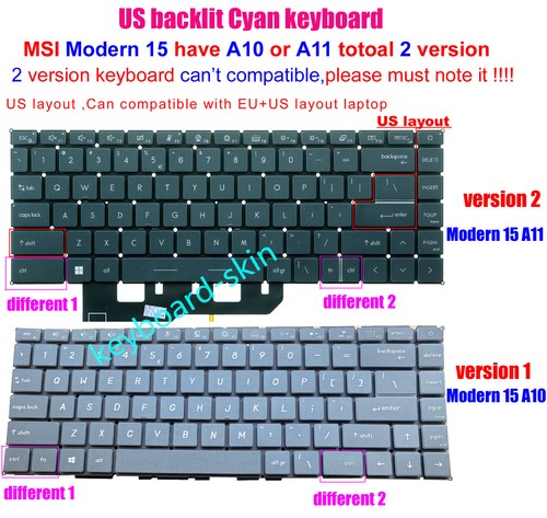 New US Backlit Keyboard For MSI Modern 15 A10 A10M A10R MS-1551 A11 ...