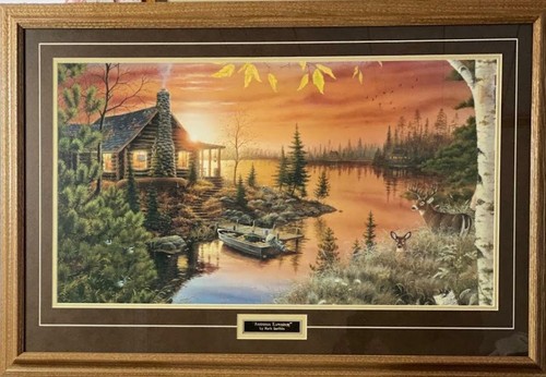 Mark Daehlin Autumn Evening Lake Cabin Deer Art Print-Framed | eBay