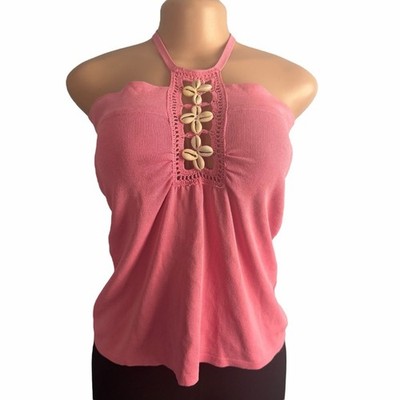 Joseph A. Vintage Pink Halter Neck Cowrie Shell Top Size Medium | eBay