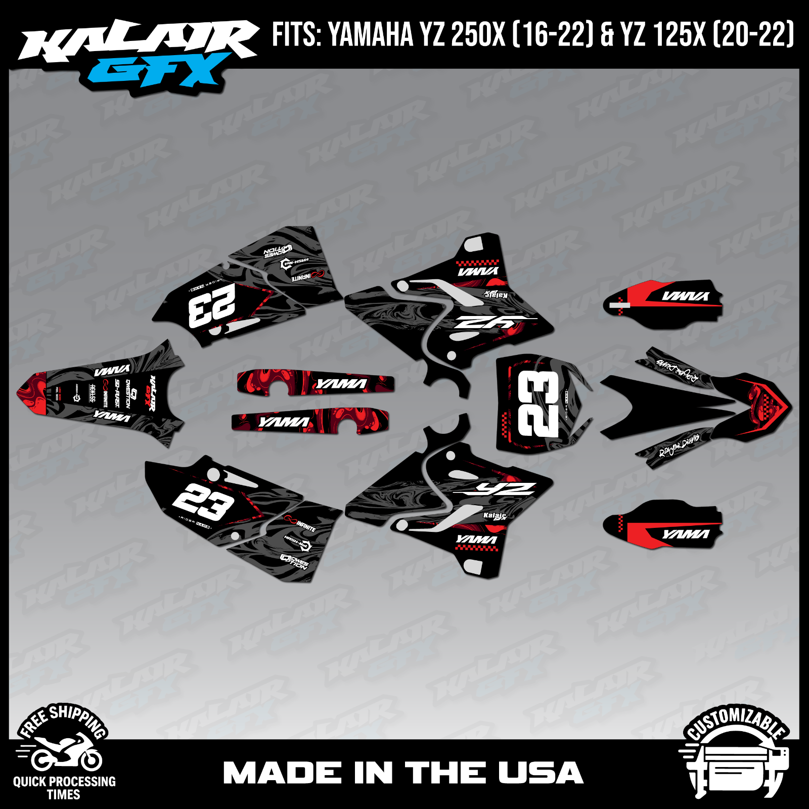 Graphics Kit for Yamaha YZ250X (2016-2022) and YZ125X (2020-22) Acid ...