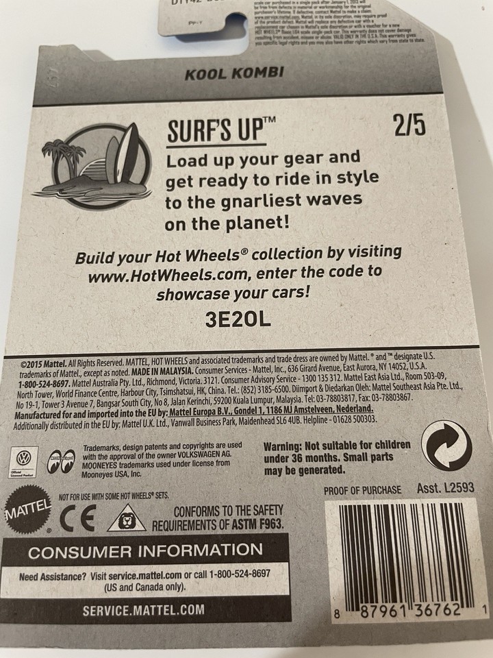 Hot Wheels HW Surf’s Up 2/5 Kool Kombi Black Surf Shop Moon Eyes 302/ ...