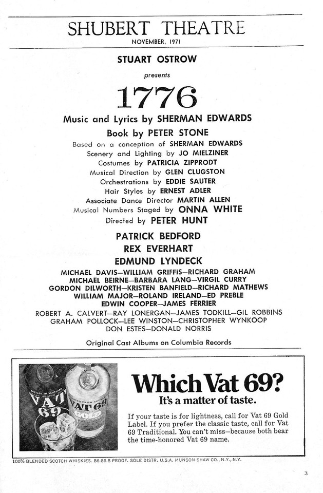 Rex Everhart "1776" Patrick Bedford / Edmund Lyndeck 1971 Chicago ...