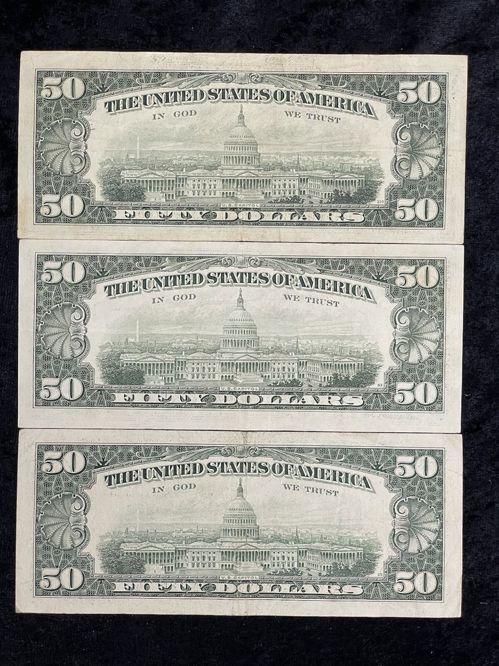 Lot of 3 Series 1981 & 1993 Federal Reserve Note 50 Dollar Bill Ex ...