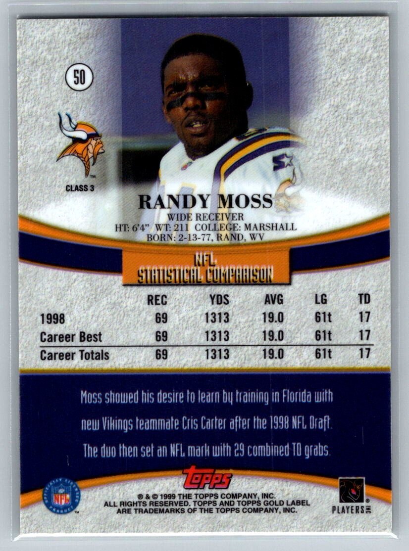 1999 Topps Gold Label - Class 3 Black #50 Randy Moss for sale online | eBay