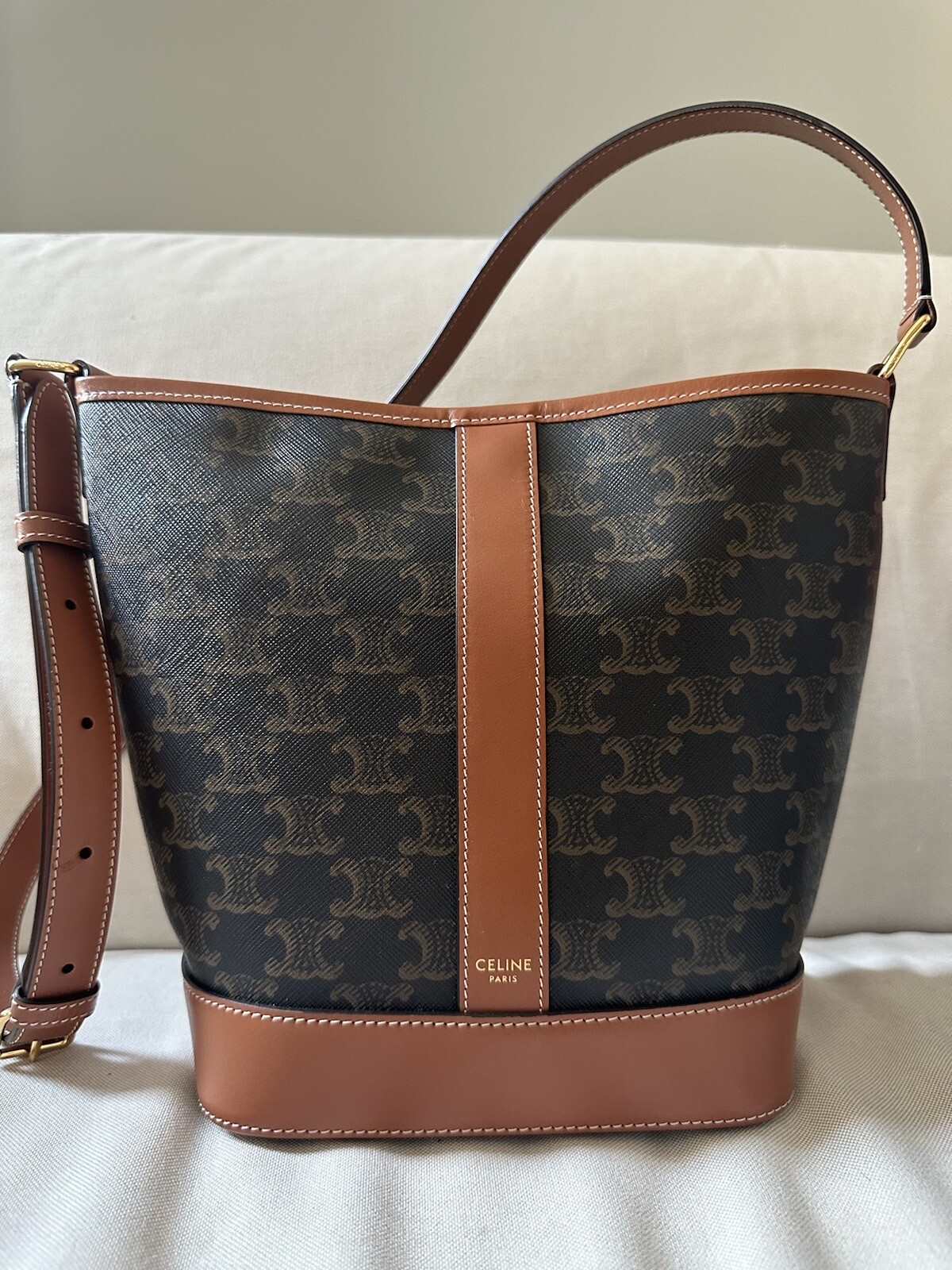 Celine Small Bucket Bag In Triomphe Canvas and Calfsk… - Gem