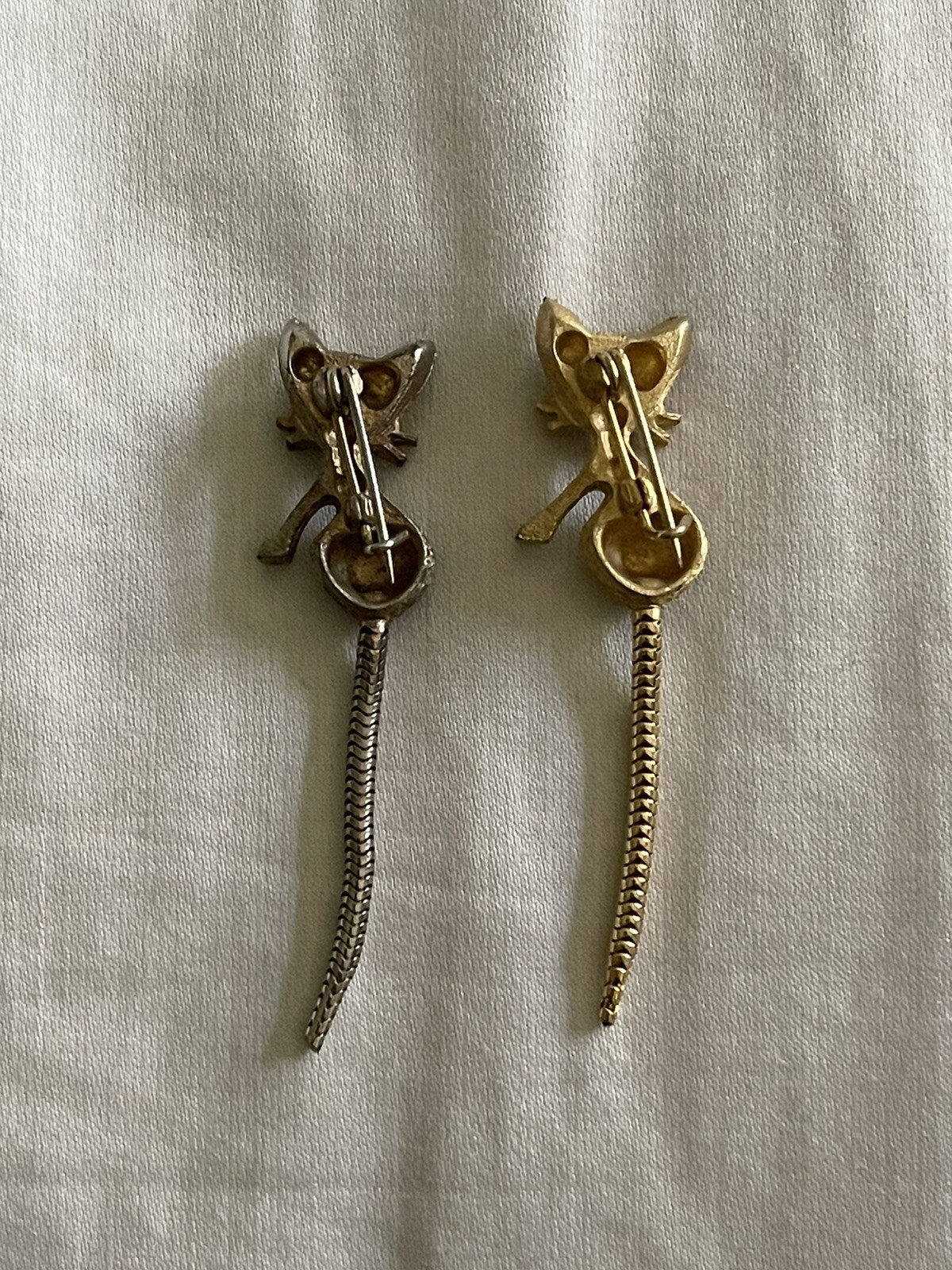 Two Vintage Tiny Mice Brooch Pins With Movable Tails, Silver & Gold ...