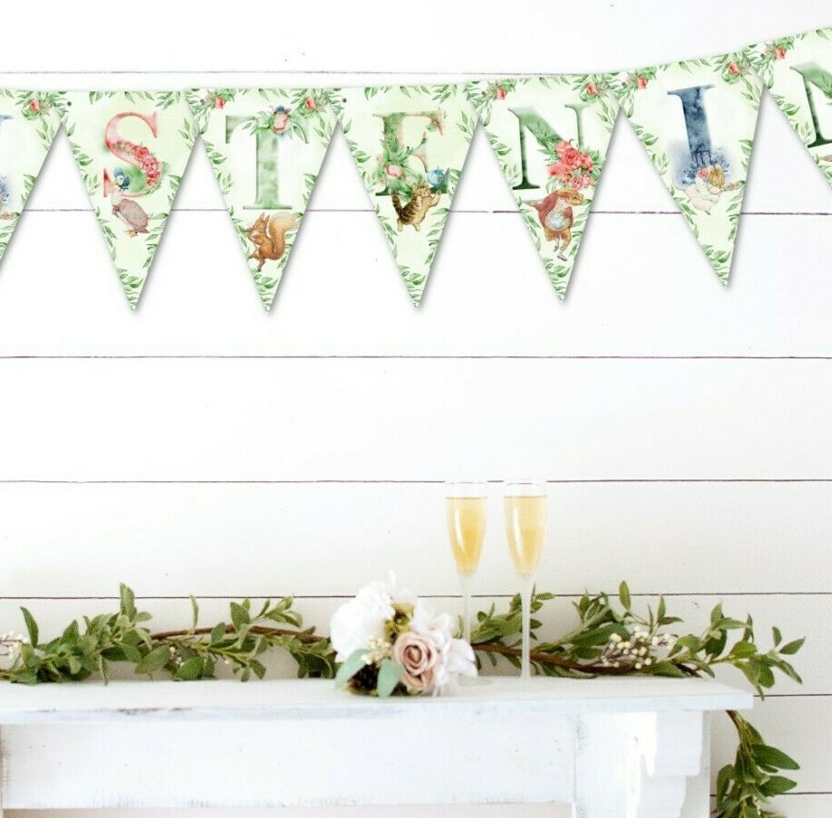 Rabbits and Woodland Characters Christening Bunting & Ribbon | eBay UK