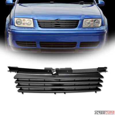 Matte Black Badgeless Horizontal Front Bumper Grille For 99-05 VW Jetta ...