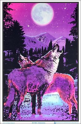 Timberwolves Flocked Blacklight Poster 23" x 35" Two Wolves Under ...