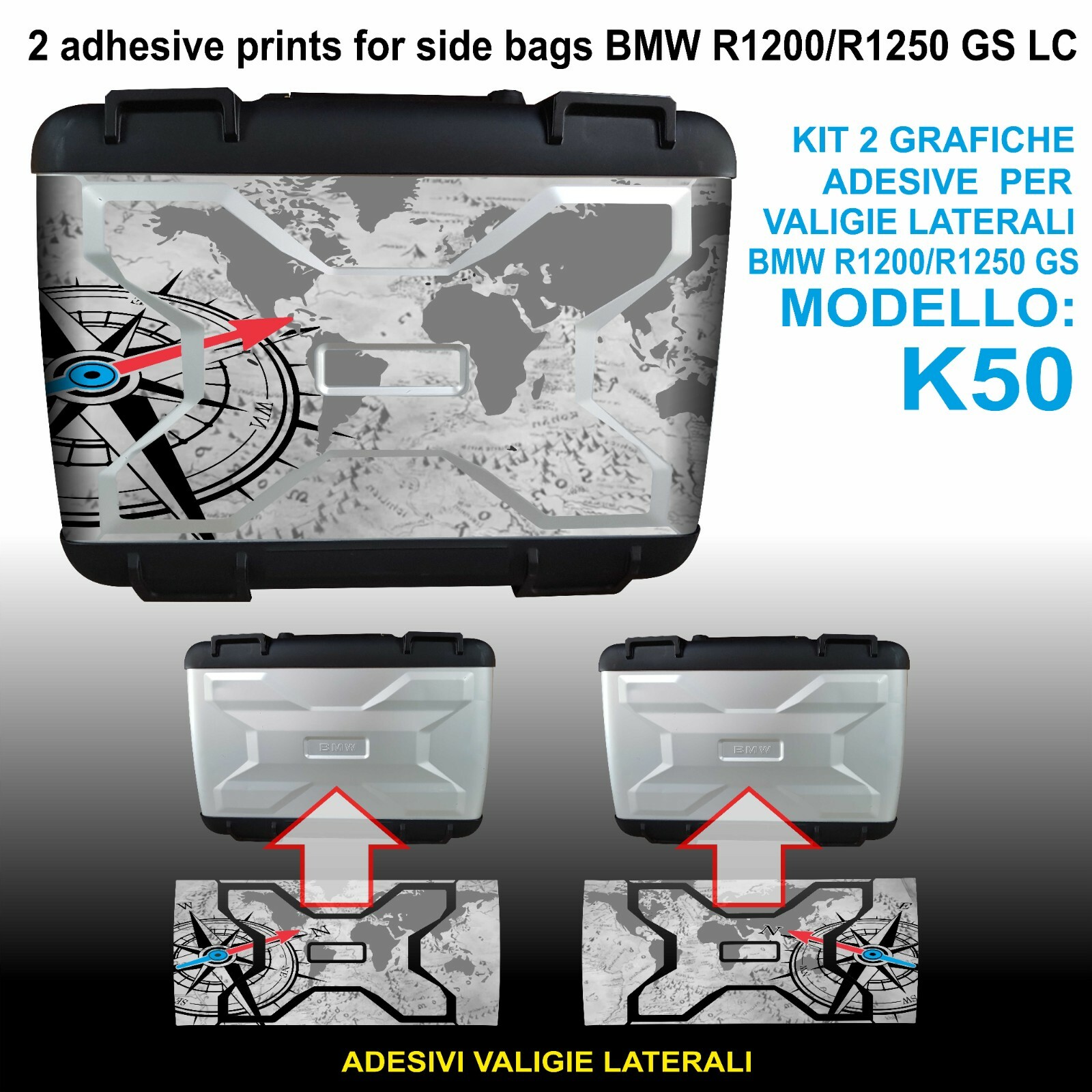 Kit 2 Adesivi per valigie vario BMW R1200 R1250GS (Globo Grigio) bags ...