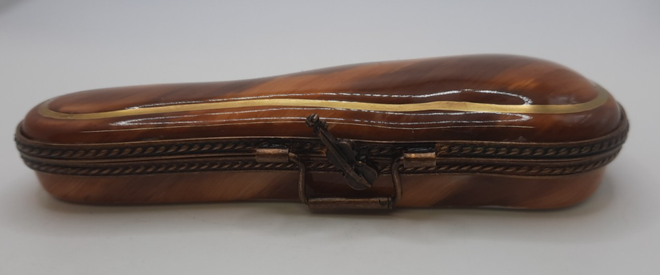 LIMOGES France Wood-Style Violin Case Trinket Box Hand Painted Peint ...