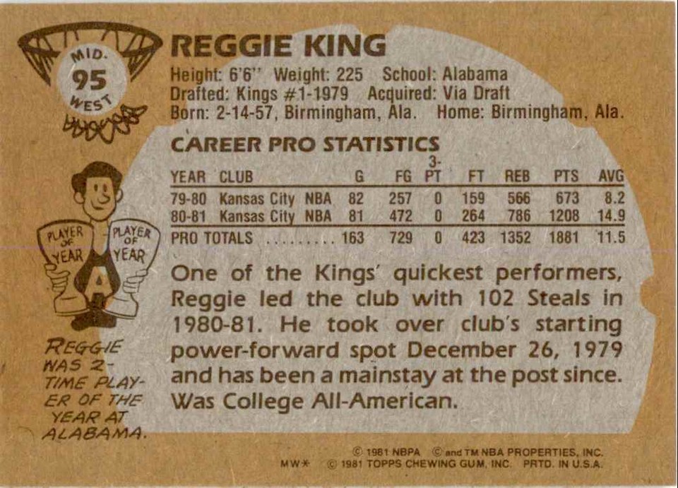 1981-82 Topps Basketball Reggie King (A) Kansas City Kings #MW95 | eBay