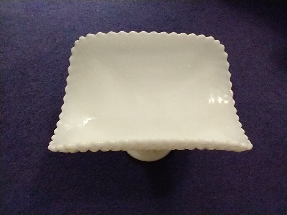 Vintage Fenton White Diamond Point Milk Glass Banana Boat On Pedestal ...