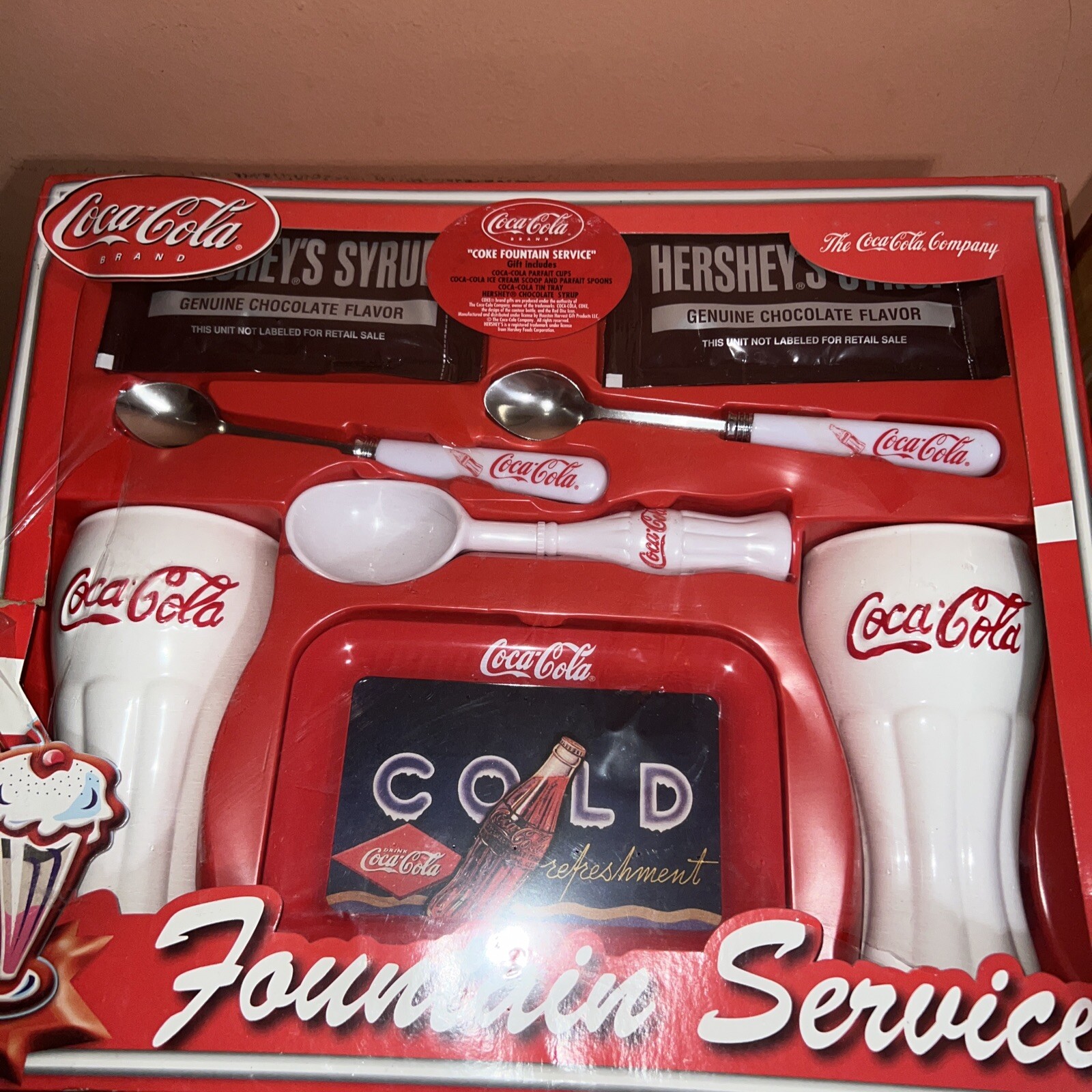 Coca-Cola Company Fountain Service Set Parfait Cups Spoons Tin Tray ...
