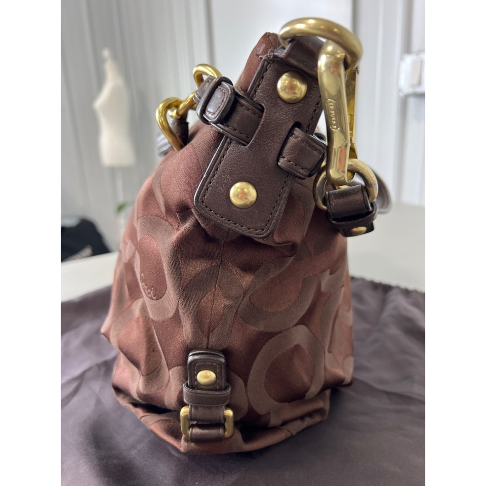 Coach Madison Brook Canvas Satchel Purse Tote Bag Brown Signature Gold ...