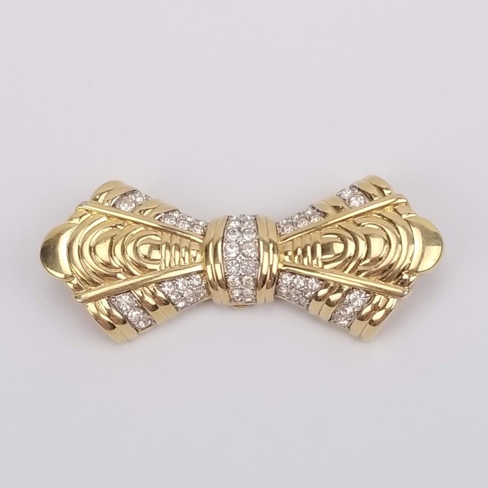 Nina Ricci Gold Plated Brooch/Pin/Pendant with Swarovski Crystals Bow ...