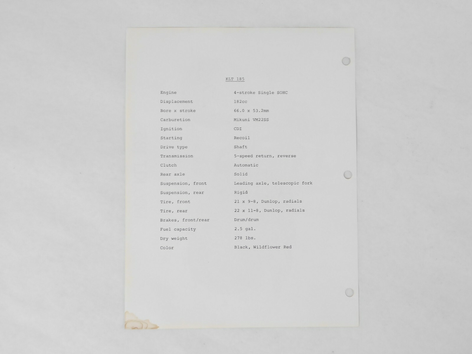 1986 Kawasaki KLT185 KLT 185 Original Dealer Showroom Sale Advertising ...