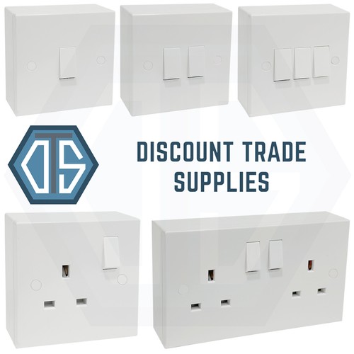White Square Edge Switches & Sockets with 25mm Surface Mount Pattress ...