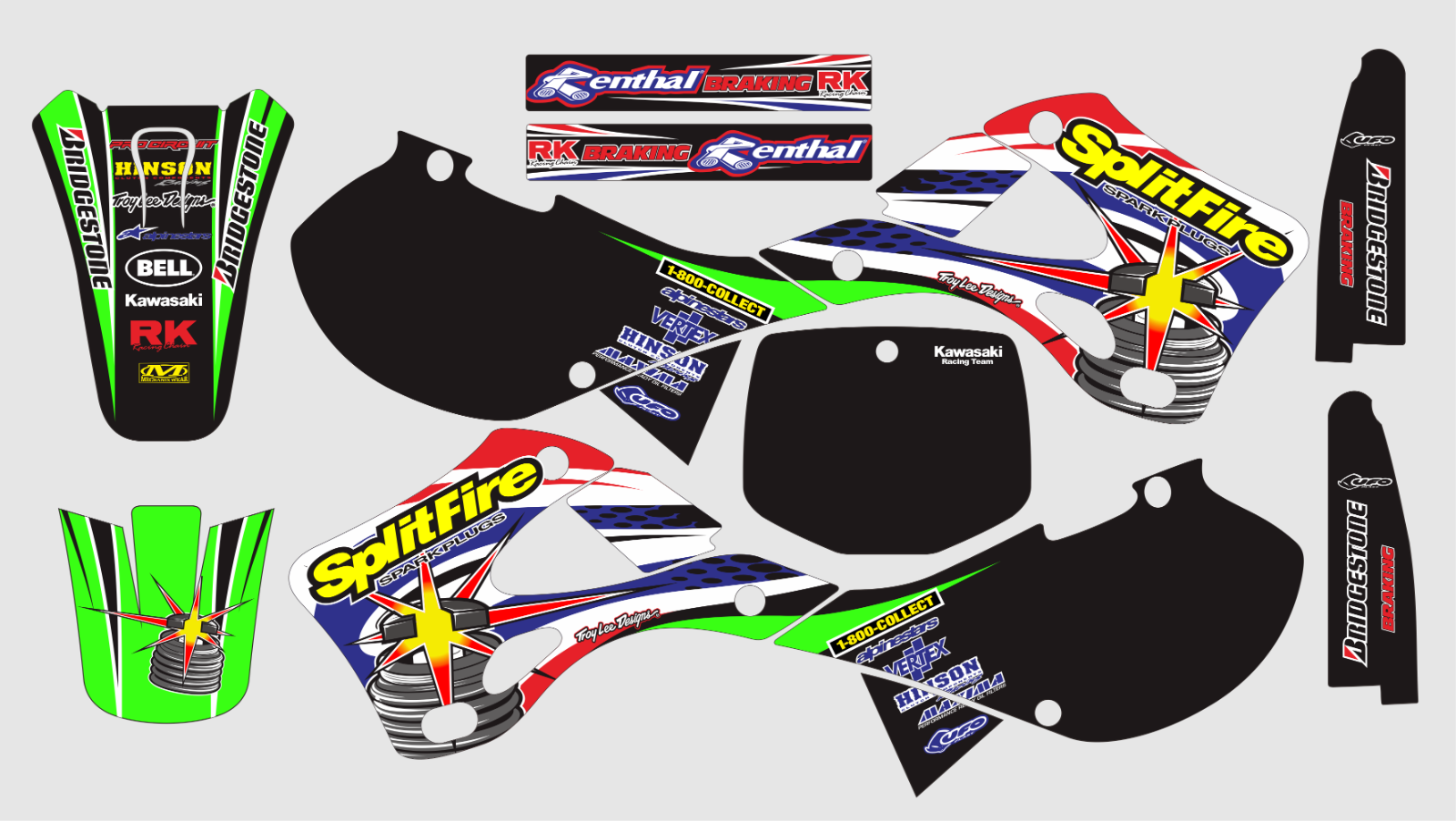 170824 Splitfire Kawasaki KX 125 250 1999-2002 Decals Stickers Graphics ...