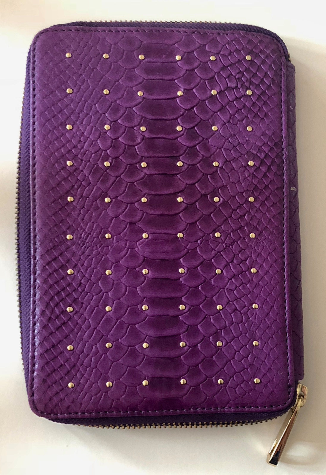 NWT Rebecca Minkoff Book Worm Snake Embossed Purple Leather Zip Around ...