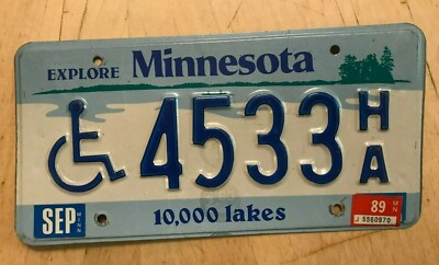 MINNESOTA DISABLED HANDICAPPED PERSON LICENSE PLATE " 4533 HA " MN ...