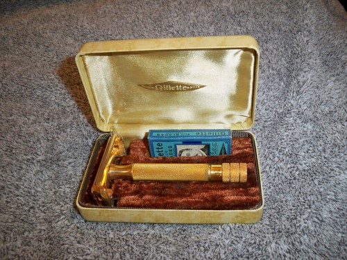 One Gillette Milord Tech Safety Razor - End Caps - With Case & Blades ...