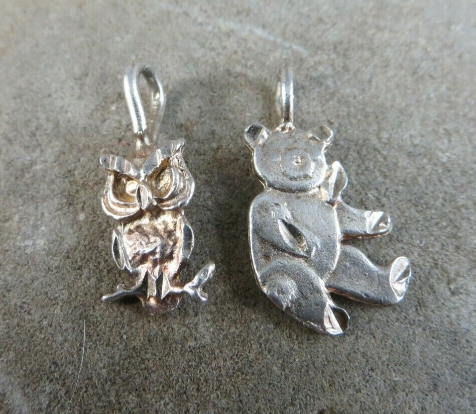 Vintage Etched Sterling Silver Teddy Bear 925 Owl Cha… - Gem