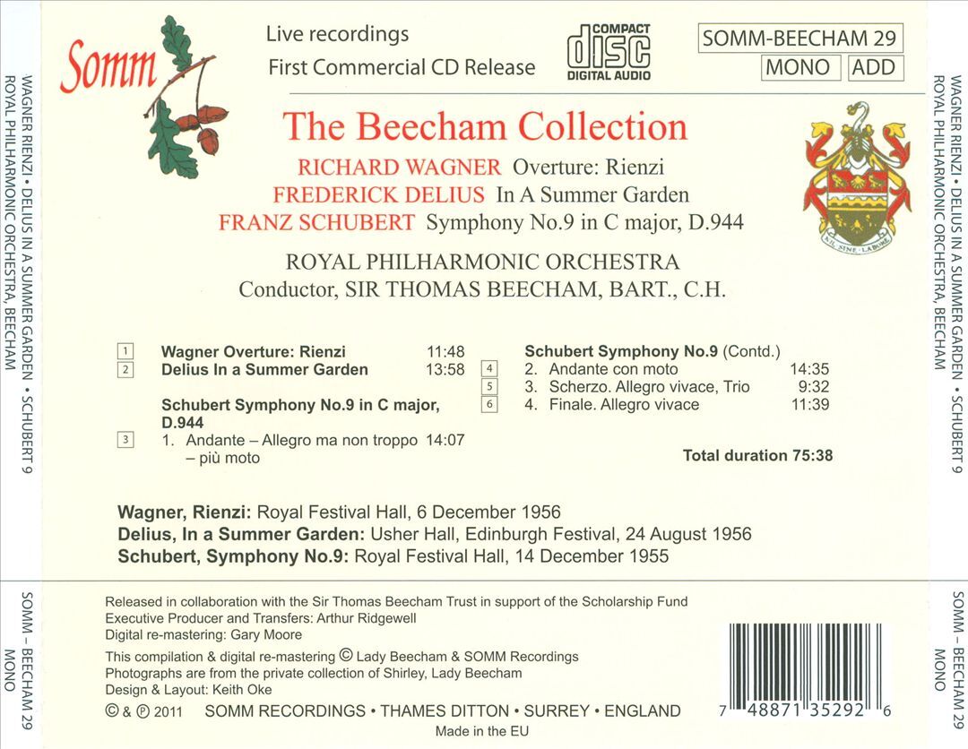 THOMAS BEECHAM WAGNER: RIENZI OVERTURE; DELIUS: IN A SUMMER GARDEN ...