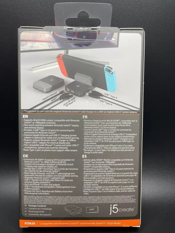 Nintendo Switch Docking Station Also OLED J5 Create JCD620 Charger ...