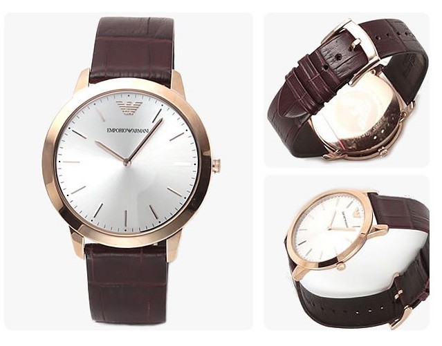 Emporio Armani Retro Silver Dial Brown Leather Strap Men's Watch Item ...