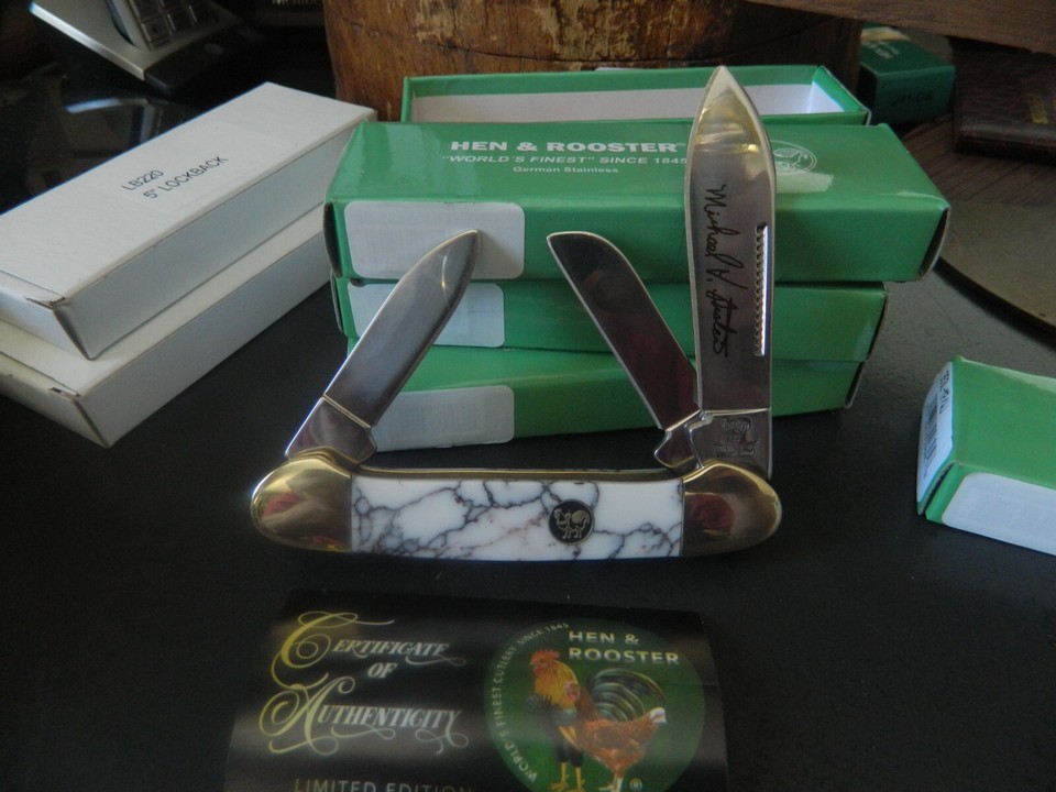 H & R / M. PRATER 4.5" 3 4116 BLADE CANOE FOLDING POCKET KNIFE WHITE ...
