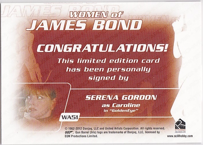 JAMES BOND 2014 ARCHIVES WA51 SERENA GORDON CAROLINE AUTOGRAPH ...