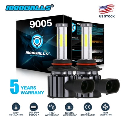 6-side 9005 HB5 LED Headlight Bulbs Conversion Kit High Beam White ...