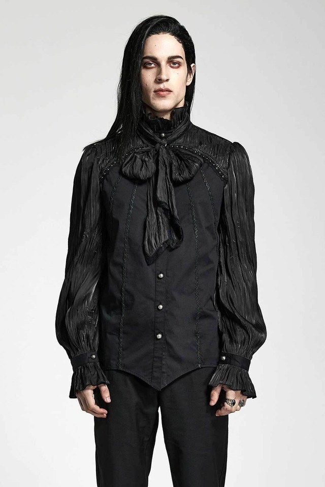 PUNK RAVE Goth Deluxe Shirt Mit Schal Schwarz Chiffon-Krepp Herrenhemd ...