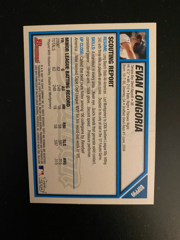 2007 Bowman MLB Evan Longoria Rookie Team USA/Tampa Bay Rays | eBay