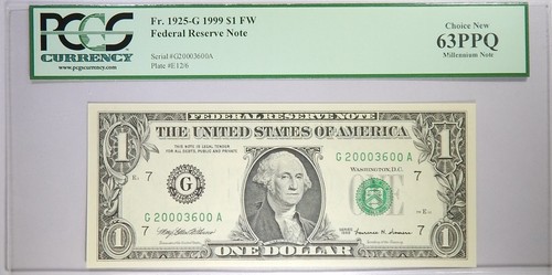 1999 $1 Chicago PCGS 63 PPQ Millennium Note Serial Number 20003600 | eBay