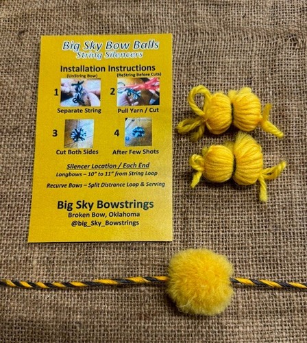 Bow String Silencers -(Solid Yellow) Longbow, Recurve Bow / Wool Puffs ...