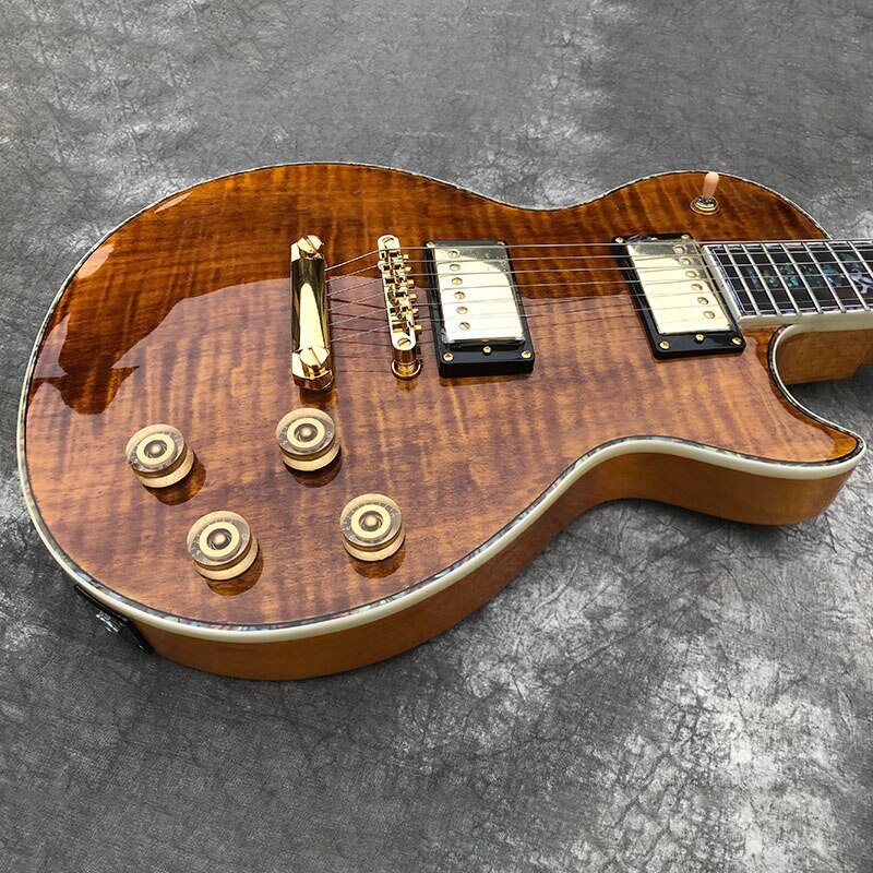 Electric Guitar Gold Hardware Les Flame Maple Top Custom Flowers Inlays ...
