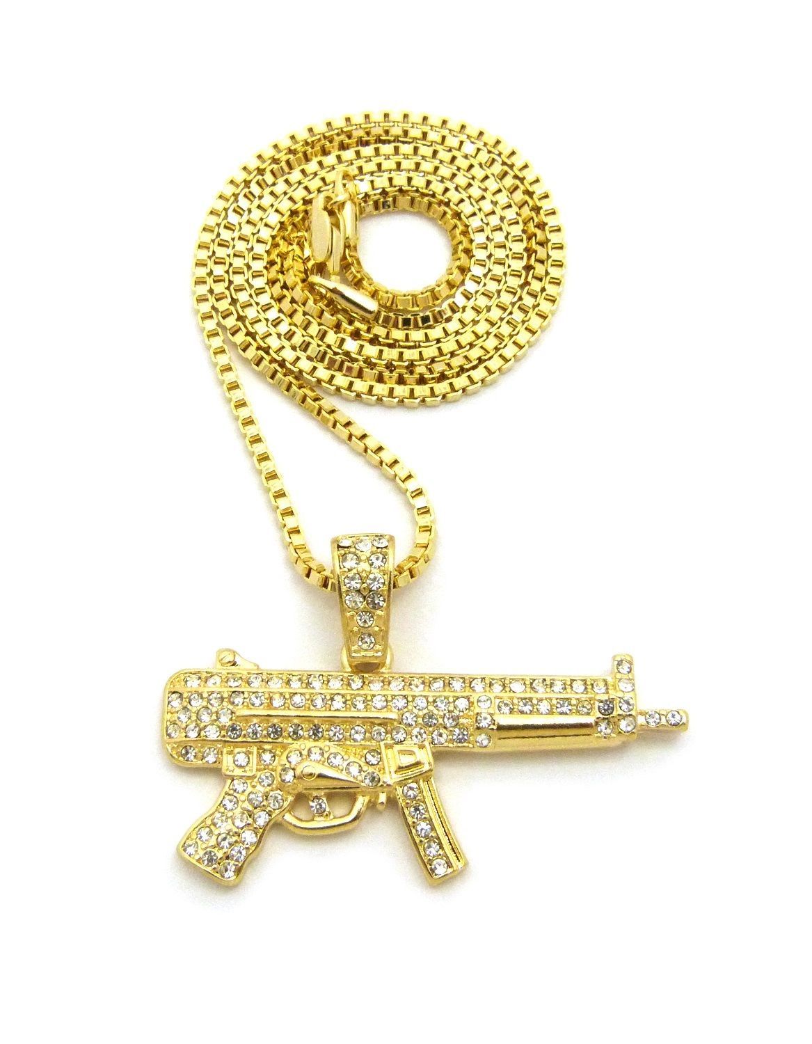 MENS MACHINE GUN AK47 CHOPPER ,UZI WEAPON, GUN,PENDANT BOX CHAIN 3 ...
