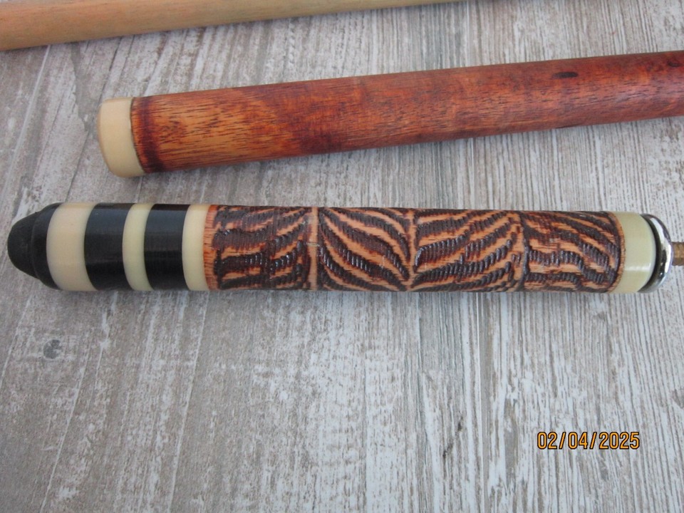 Vintage 3 Piece Carved Wooden Portable Pool Stick Cues w/soft Case ...