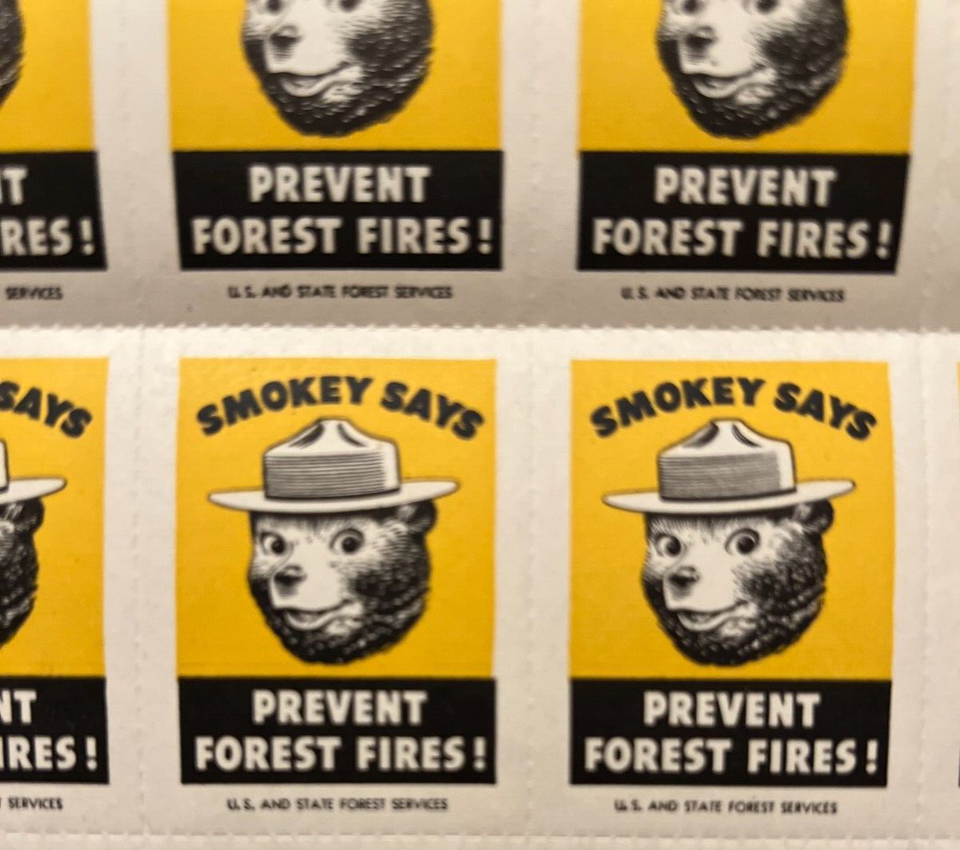 Vintage Sheet of Smokey the Bear Prevent Forest Fires Stamps | eBay