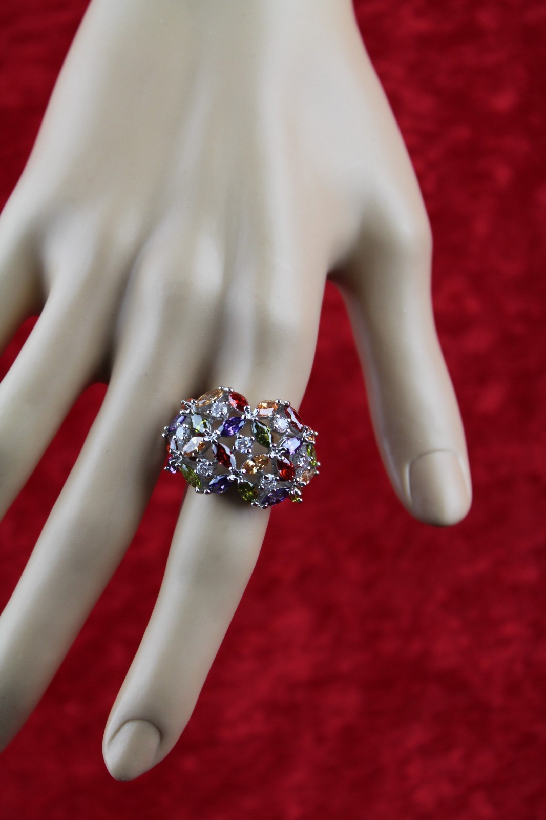 Chunky Colorful Ring Silver Cluster Style Statement Ring Size 7 | eBay