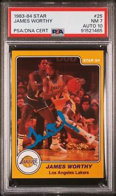 JAMES WORTHY 1983-84 STAR NBA SIGNED ROOKIE CARD - PSA 7 w/ PSA 10 AUTO ...