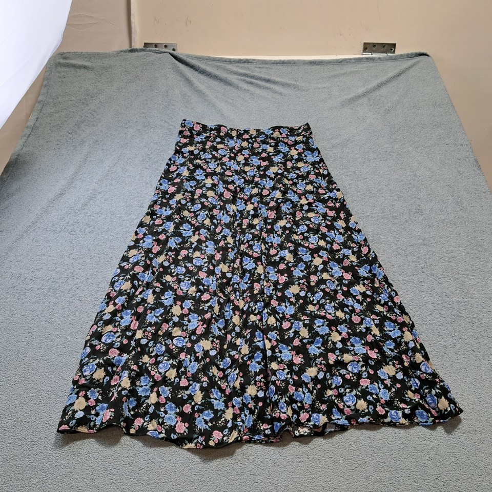 Mango Black Floral Print A-line Midi Skirt Womens Size Medium Casual ...