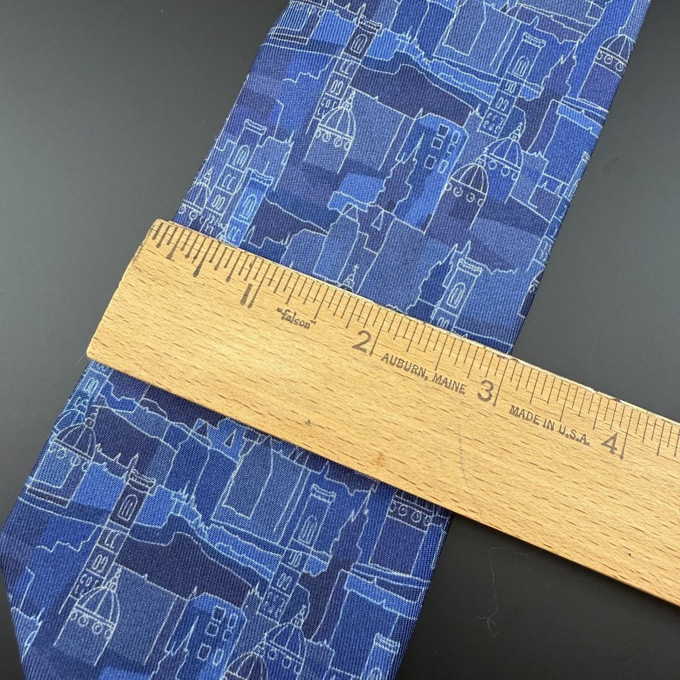 Salvatore Ferragamo Silk Tie Blue Cityscape Florence Architecture Italy ...