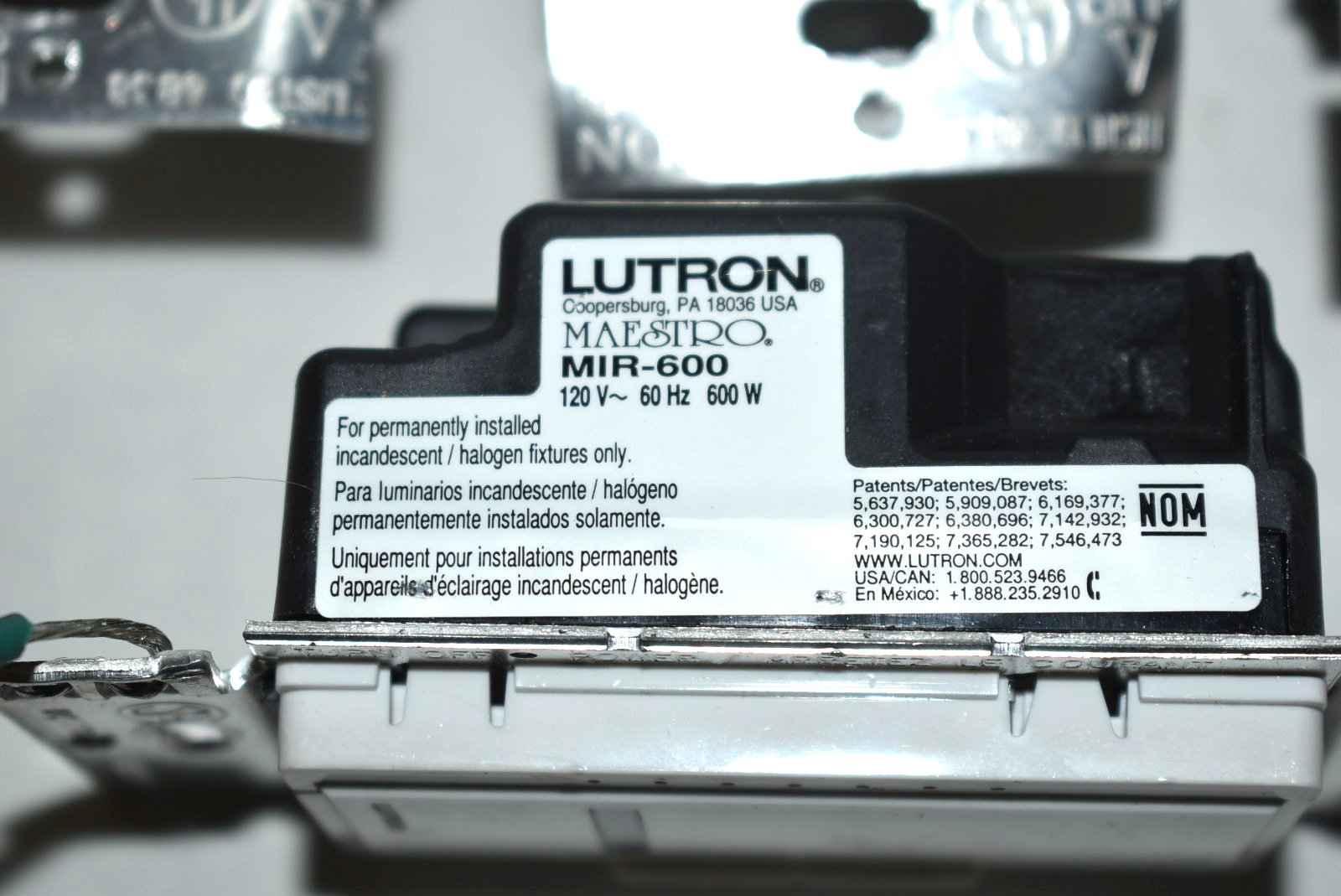 Lot of 4 Lutron Maestro IR MIR-600M-WH Dimmer w/o Remote Open Box (BLK ...