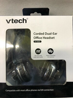 Vtech A100D Corded Dual-Ear Office Headset HD Voice & Audio Noise ...