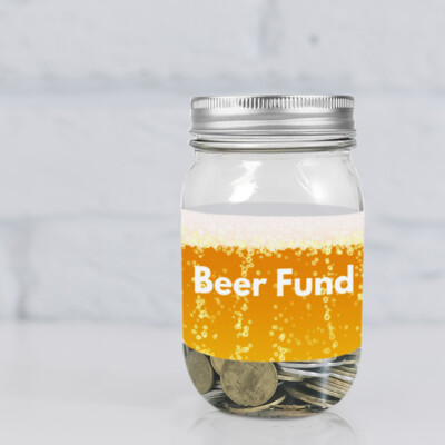 Beer Fund Glass Saving Jar with coin slot lid and saving label | eBay